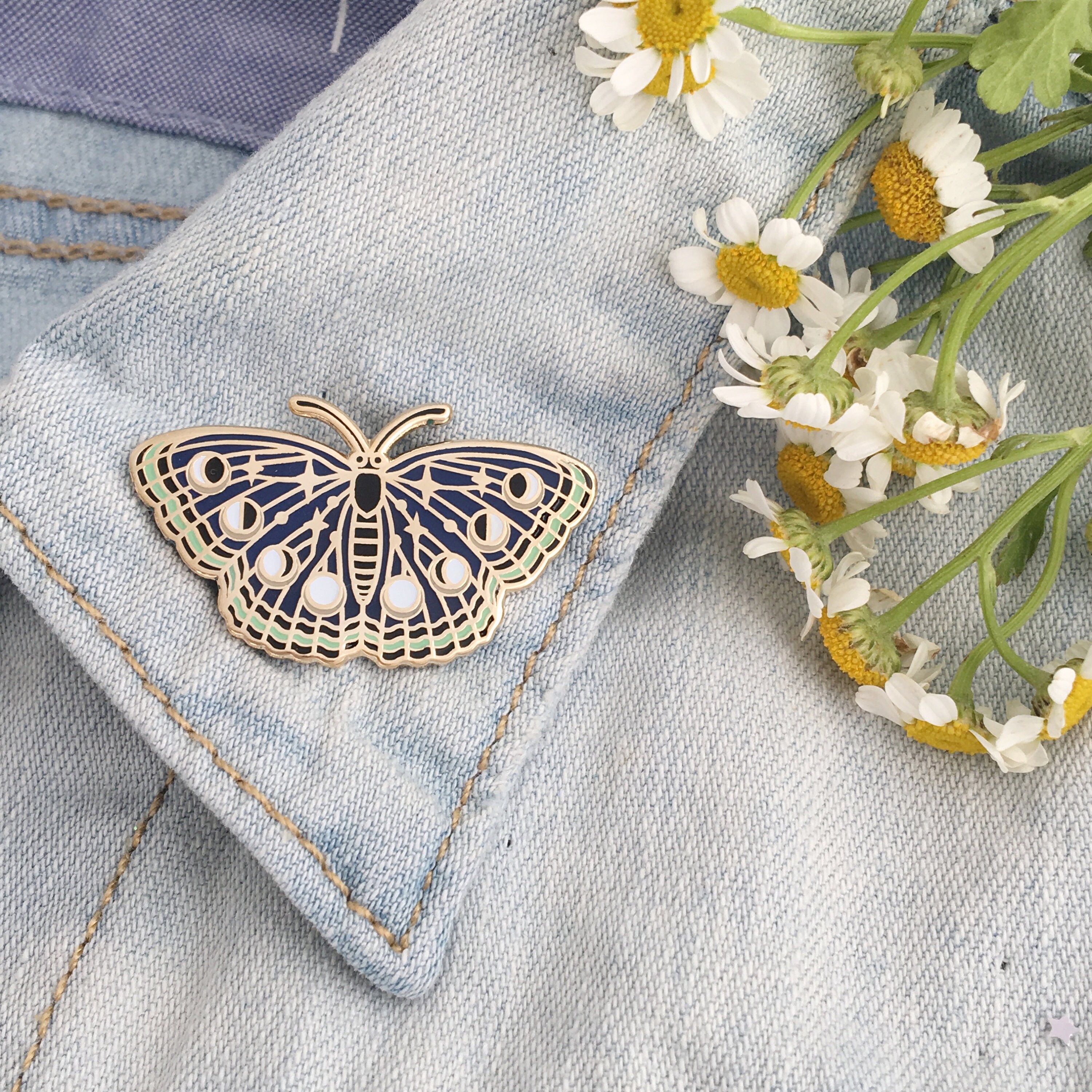 Night Butterfly Enamel Pin Lunar Moth Luna Moon Phases | Etsy