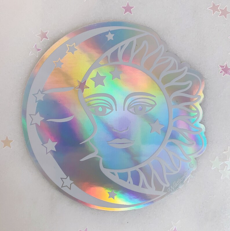Sun & Moon Sticker Aesthetic Stickers Holographic Vinyl - Etsy