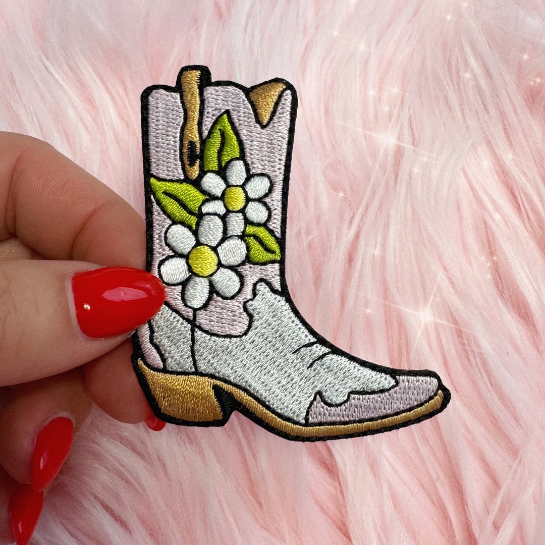 Daisy Cowgirl Boot Patch - Cowboy Boot - Iron on Embroidered Patches ...