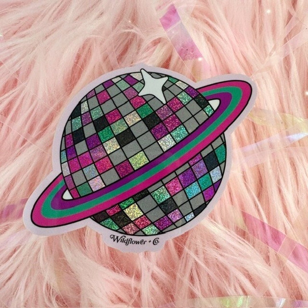 Planet Disco Glitter Sticker - Holographic Glitter Vinyl - Water Bottle ...