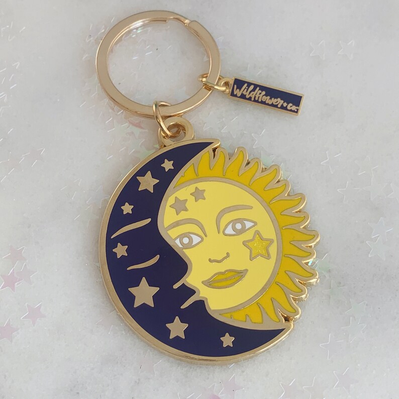 Sun & Moon Keychain - Enamel Keychain - Bag Charm - Celestial Cosmic ...