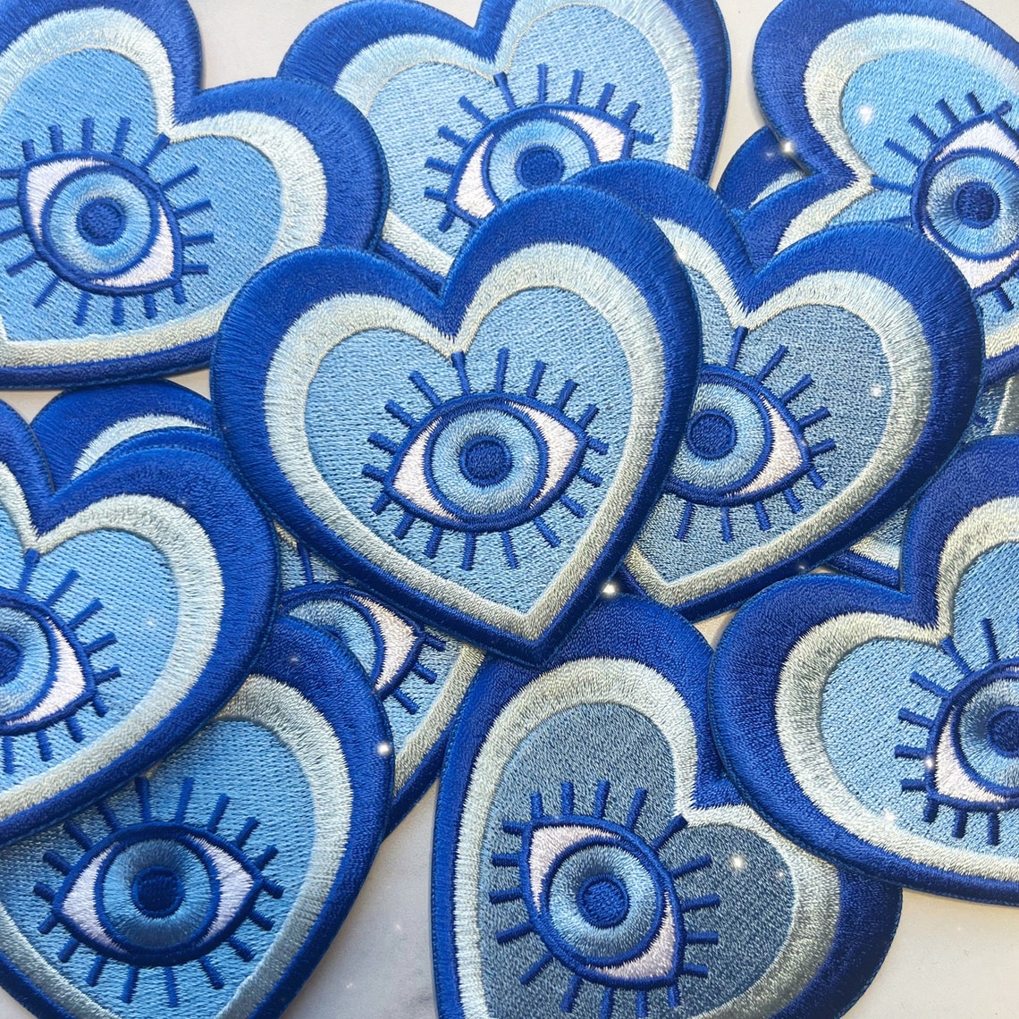 Evil Eye Heart Patch - Y2K Aesthetic Heart Embroidered Iron on Patches for Jackets - Blue Evil ...