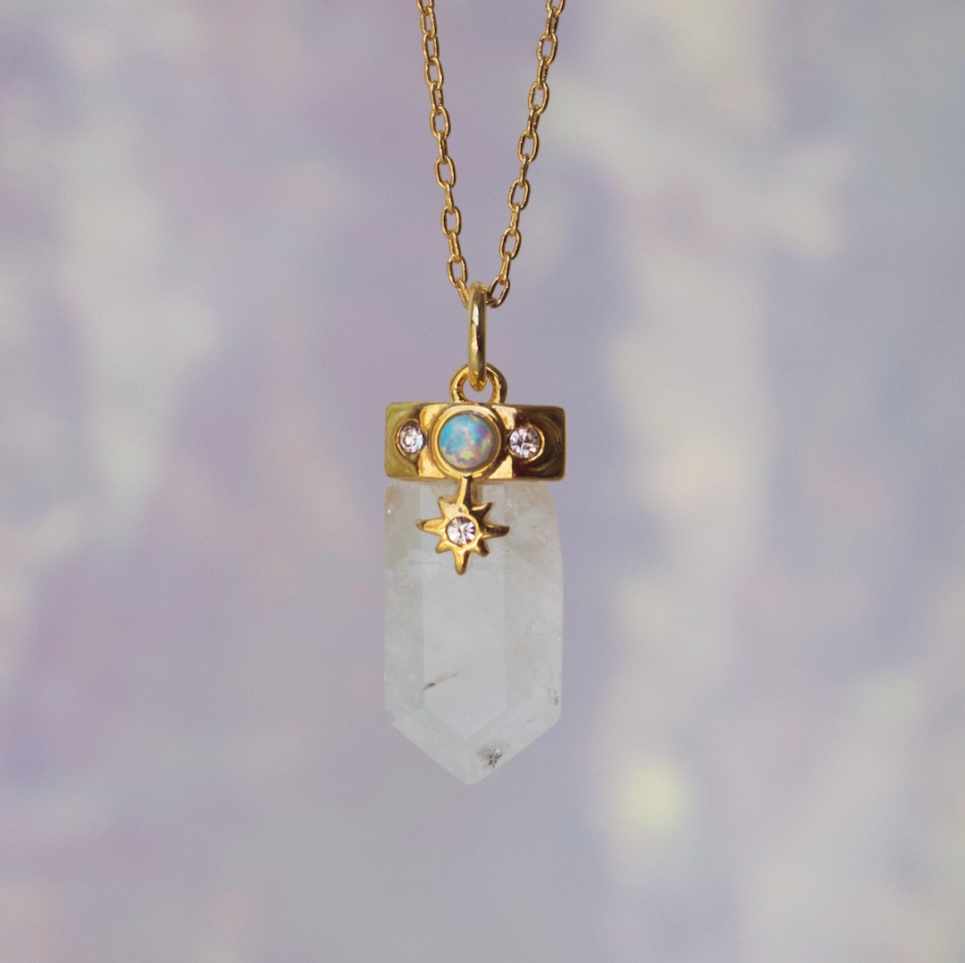 Celestial Crystal Charm Necklace - Crystal Necklace - Gold Jewelry ...