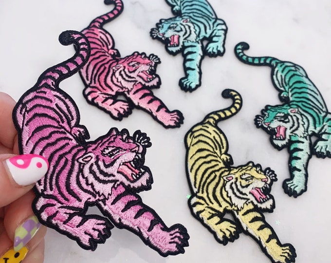 Pastel Tiger Patches Pink Lilac Aqua Mint Yellow Embrodered Iron on ...