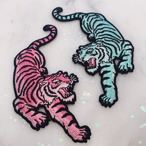 Pastel Tiger Patches - Pink Lilac Aqua Mint Yellow - Embrodered Iron on Patch - Patches for ...