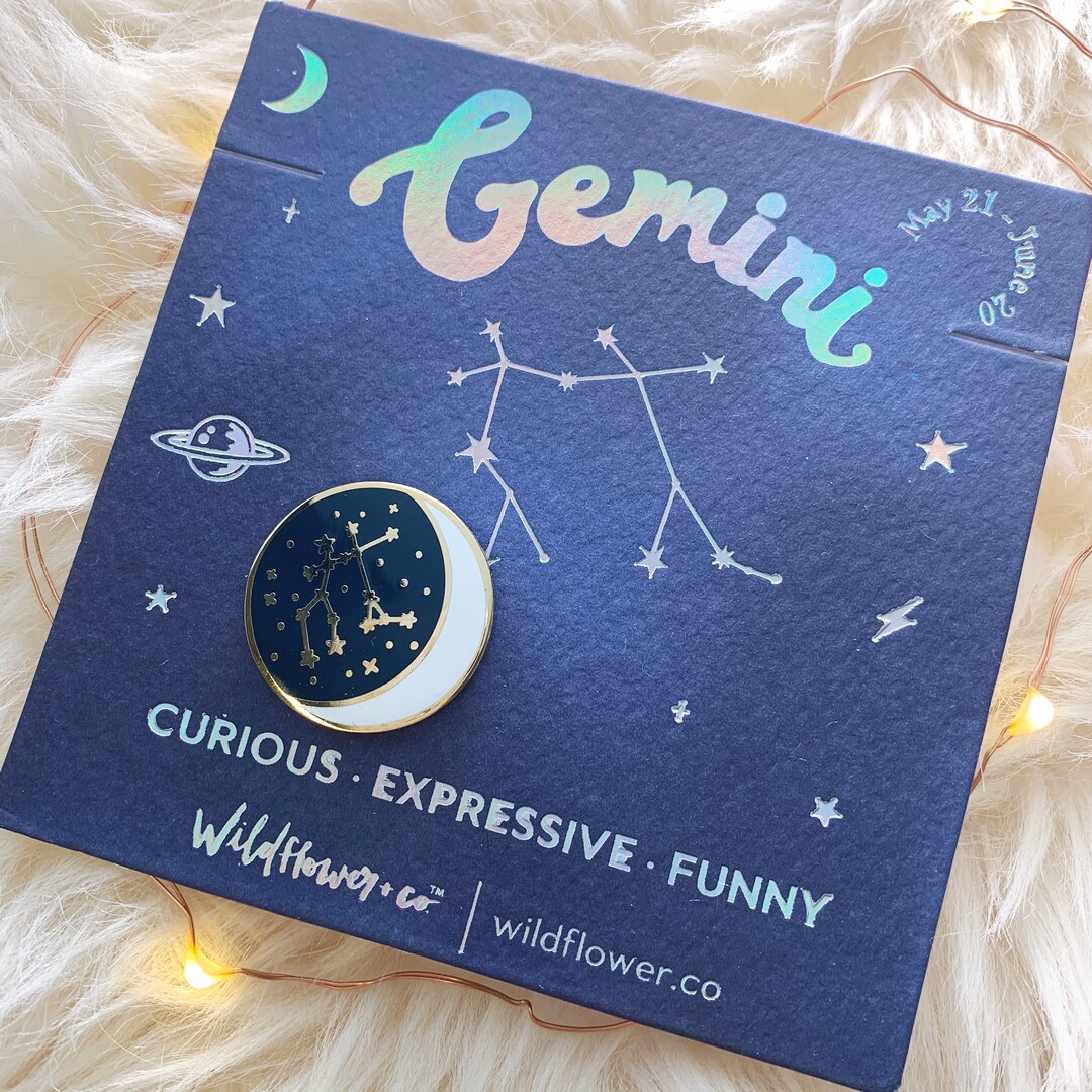 Gemini Zodiac Enamel Pin | Constellation Star Sign | Moon Star Pin ...