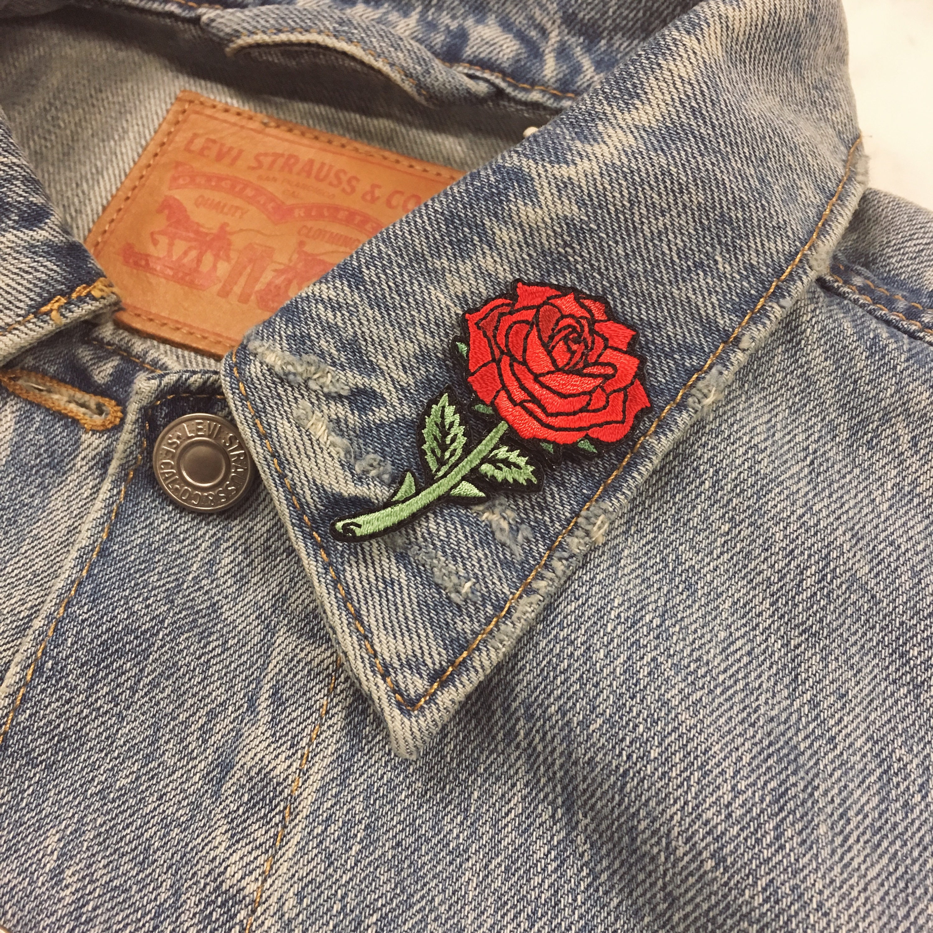 Red Rose Patch small Iron on Embroidered Patches Long | Etsy