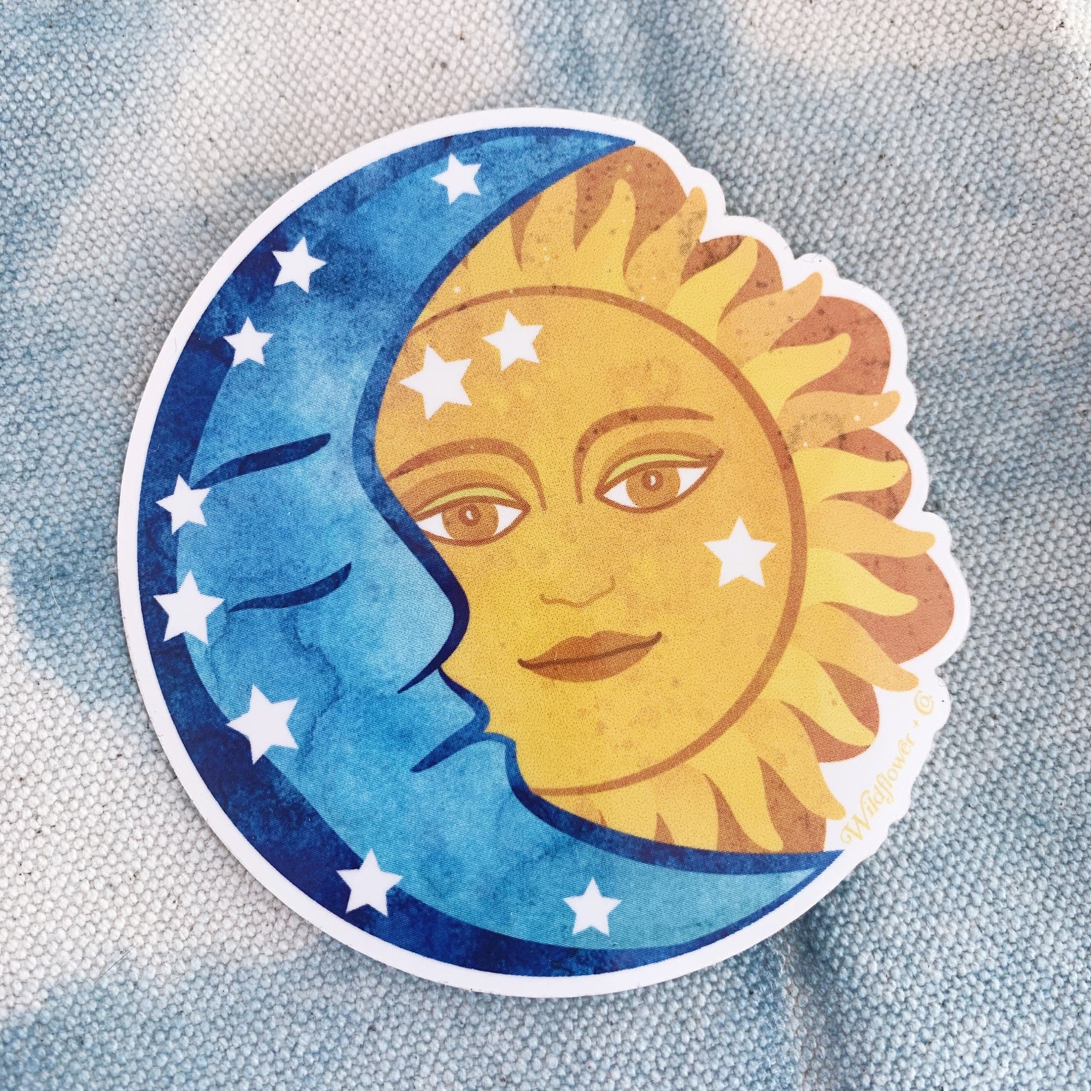 Sun & Moon Sticker Watercolor Effect Mystical Bohemian | Etsy