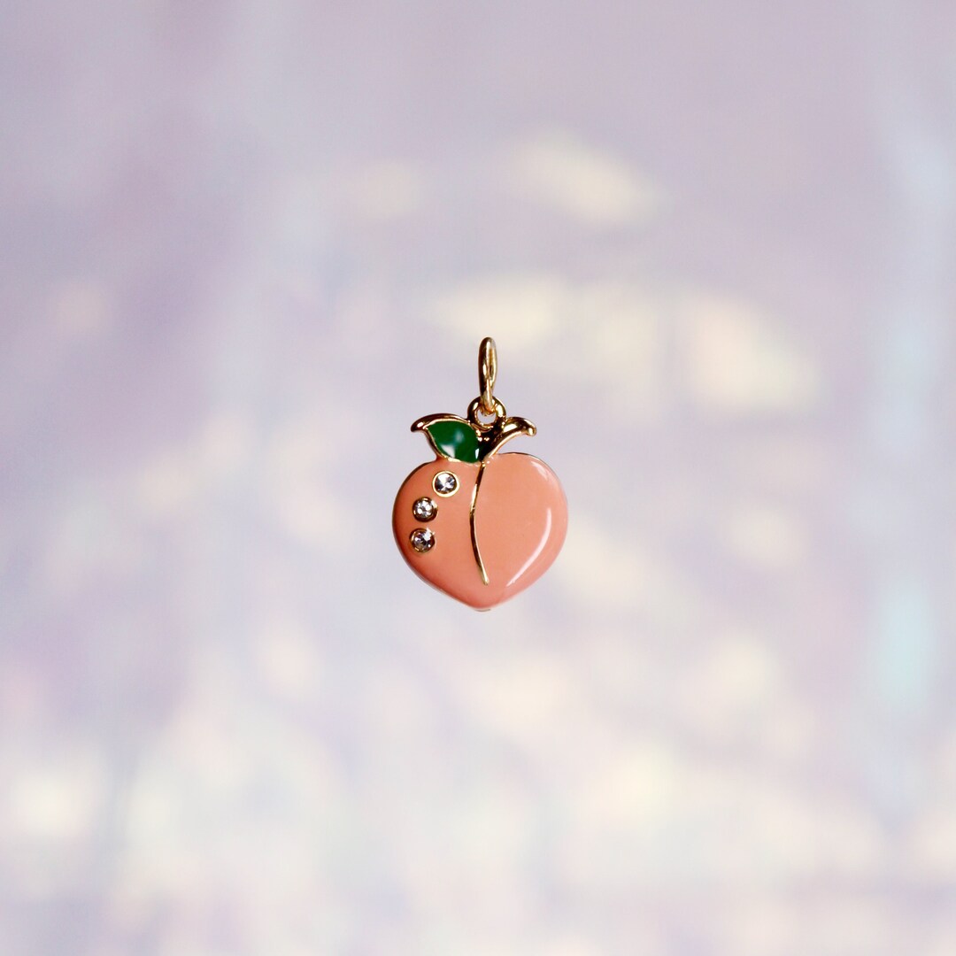 Peach Charm Fruit Jewelry Pendant, Peach Enamel, Pave Crystal, & Gold ...