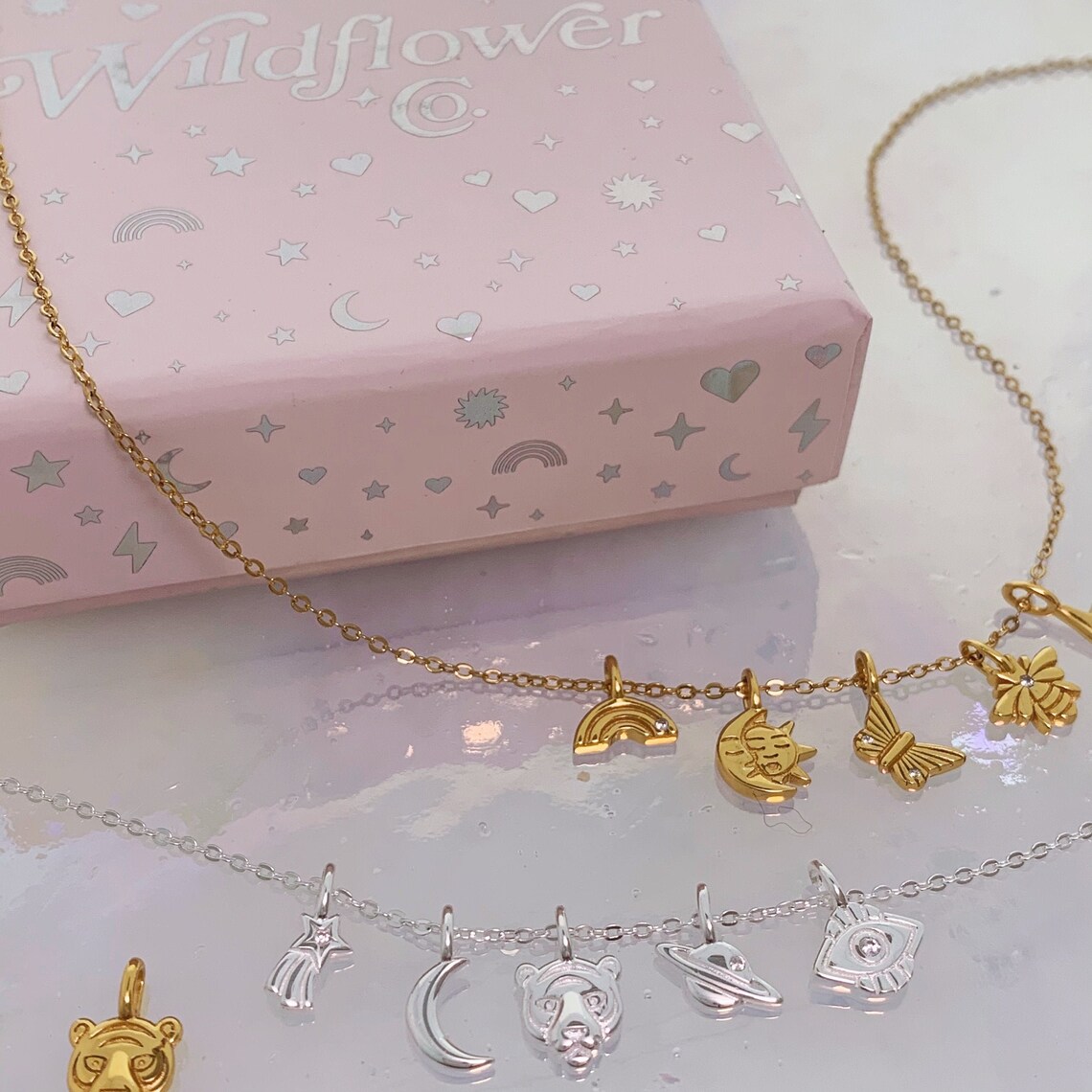 Custom Tiny Charm Necklace, Dainty Gold or Silver Necklace - Bee ...