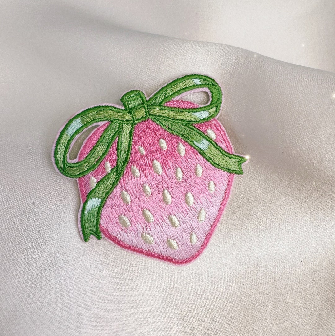 Strawberry W/ Bow Patch - Pink Iron on Patch Coquette Royalcore ...