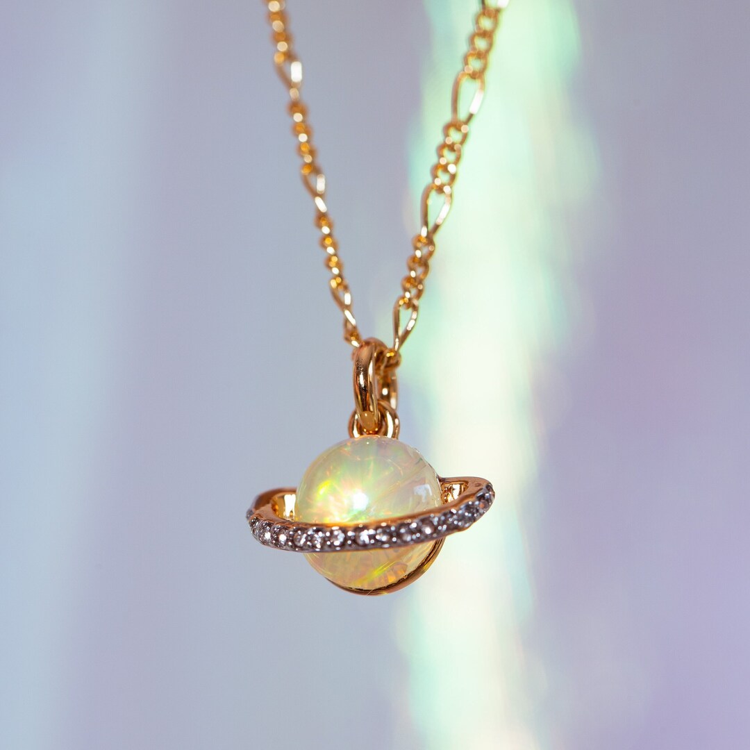 Planet Necklace or Bracelet | Saturn Cosmic Space | Opalescent Stone ...