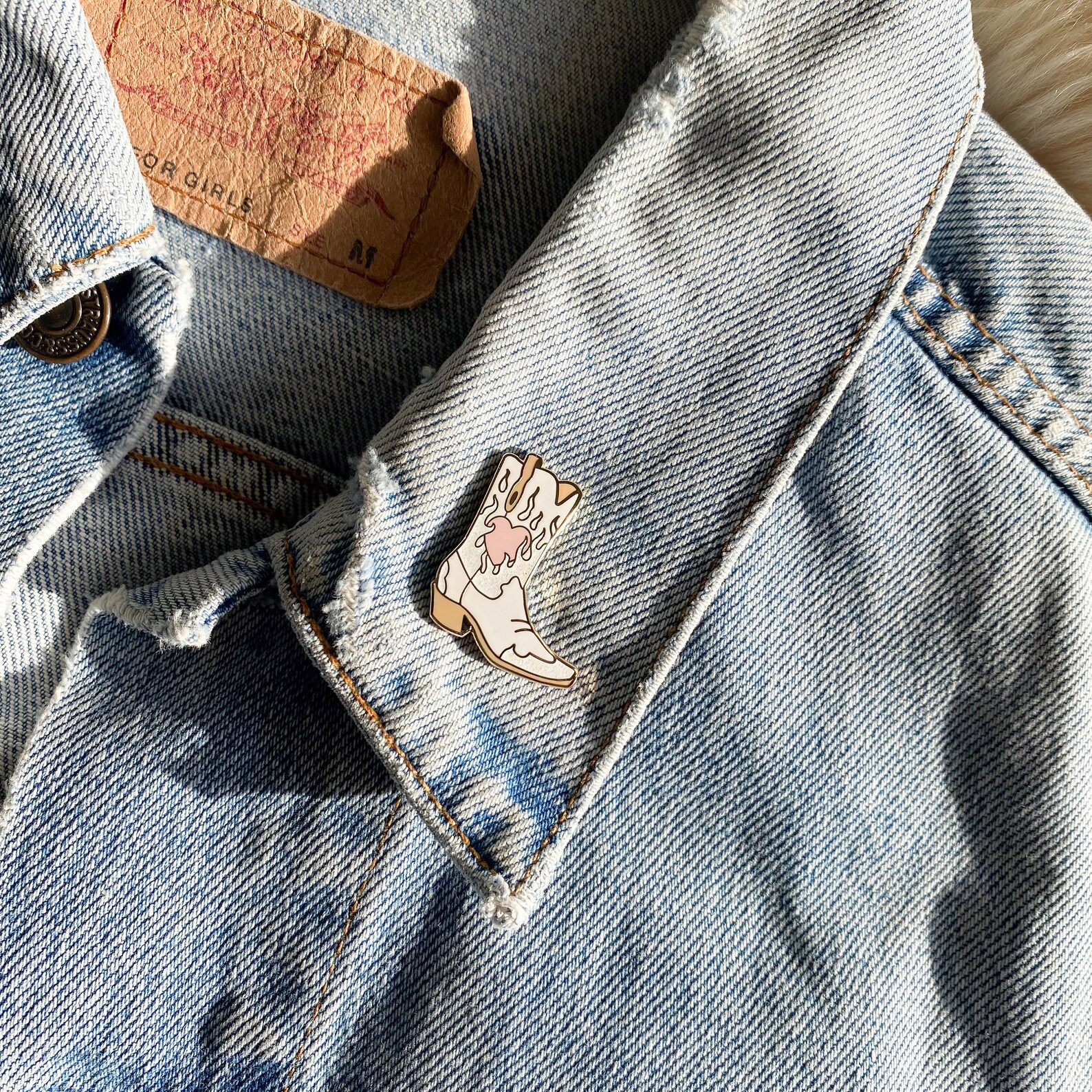 Burning Love Cowgirl Boot Pin - Pink Lilac & White - Cowboy Boot - Hard ...