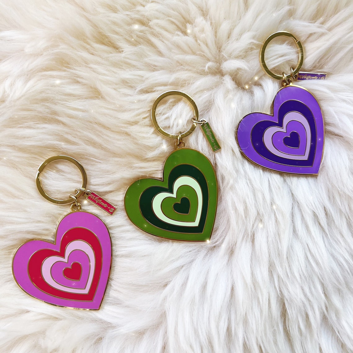 Y2K Aesthetic Heart Keychain - Cute Enamel Keychain in Pink Purple or ...