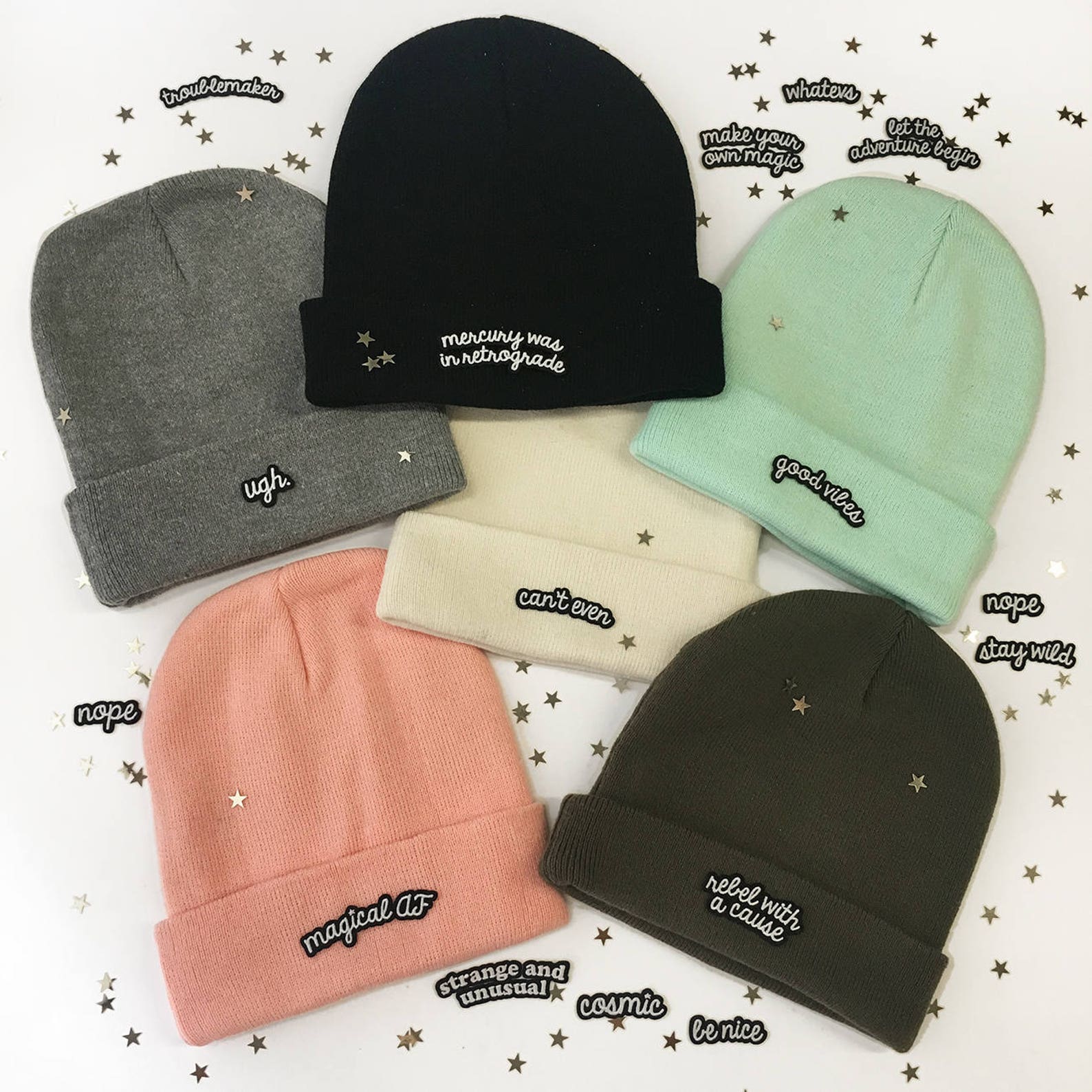 Beanie W. Quote - Slouchy Winter Beanie Hat - Choose Message & Color ...