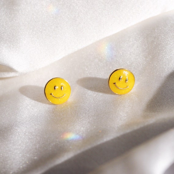 Smiley Face Earrings Smiley Face Stud Earrings Yellow - Etsy