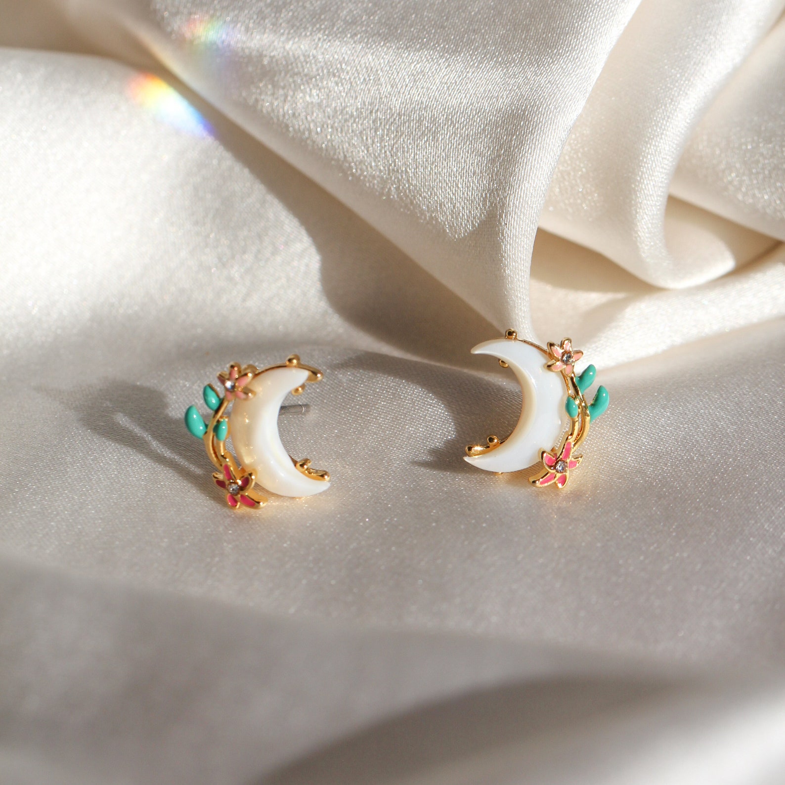 Moon & Flower Earrings | Moon Earrings | Moon Stud Earrings | Aesthetic ...