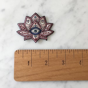 Lotus Evil Eye Patch Iron on Embroidered Patches Mystical Bohemian Festival Free Spirit Blush ...