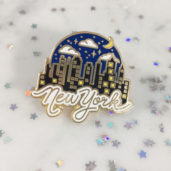 New York At Night Pin Flair Lapel Pin Gold Hard Enamel Etsy
