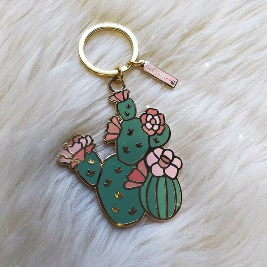 Prickly Pear Cactus Keychain - Hard Enamel Keychains - Arizona Desert ...