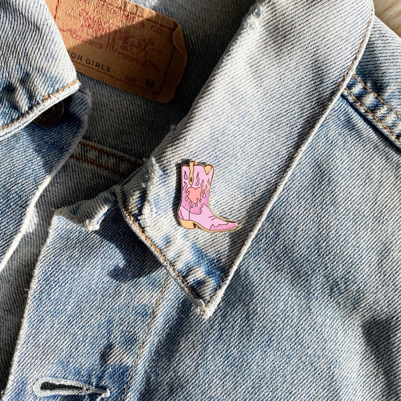 Burning Love Cowgirl Boot Pin - Pink Lilac & White - Cowboy Boot - Hard ...