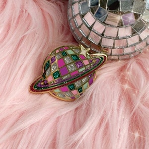 Disco Ball Planet Enamel Pin - Disco Ball Pin - Planet Space - Glitter ...
