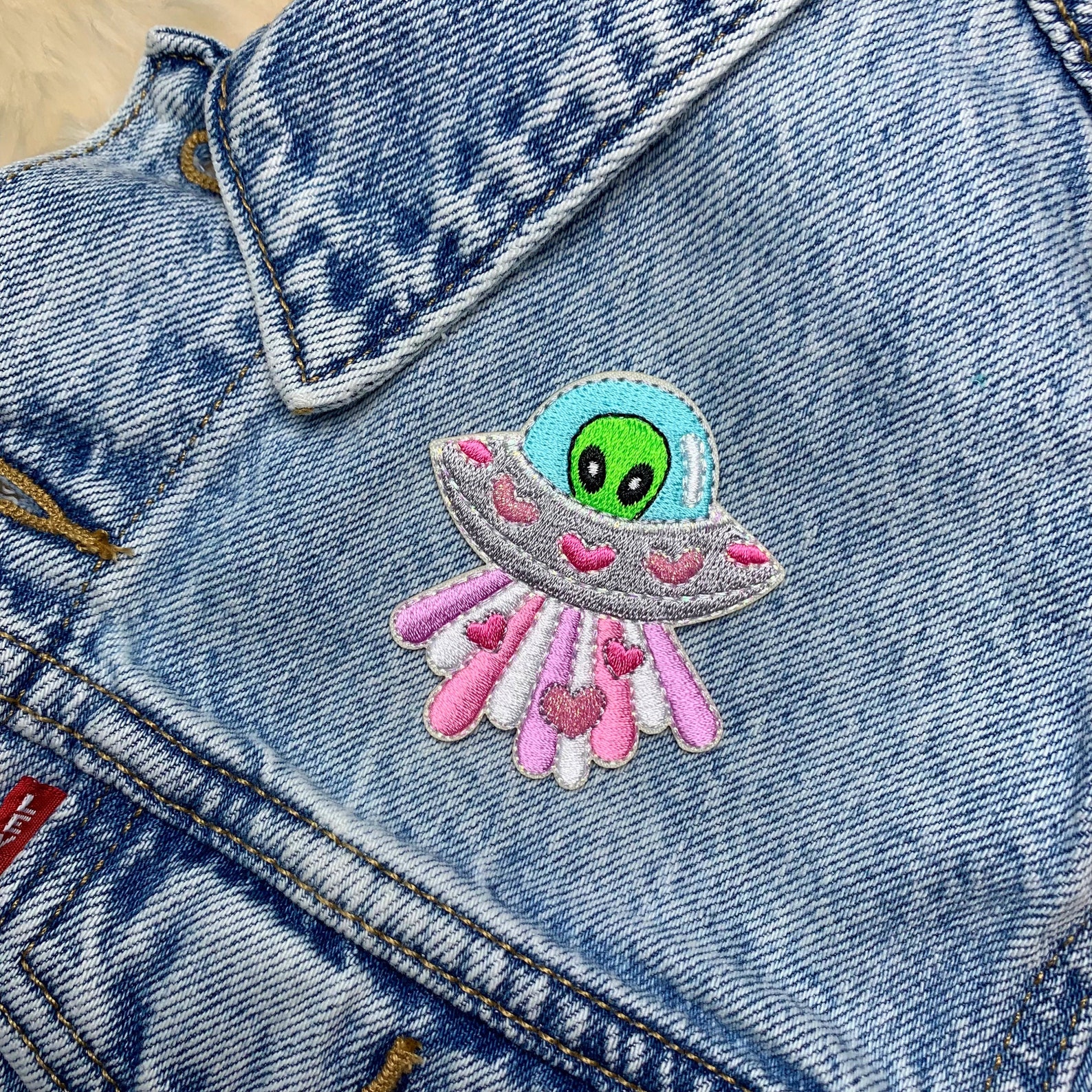 Love UFO Alien Patch Cute Space Patch Sparkly Pastel Pink | Etsy