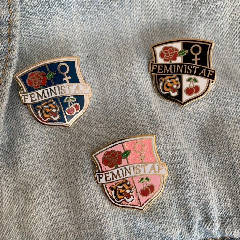 Feminist AF Crest Enamel Pin Hard Enamel Gold Pink Glitter - Etsy