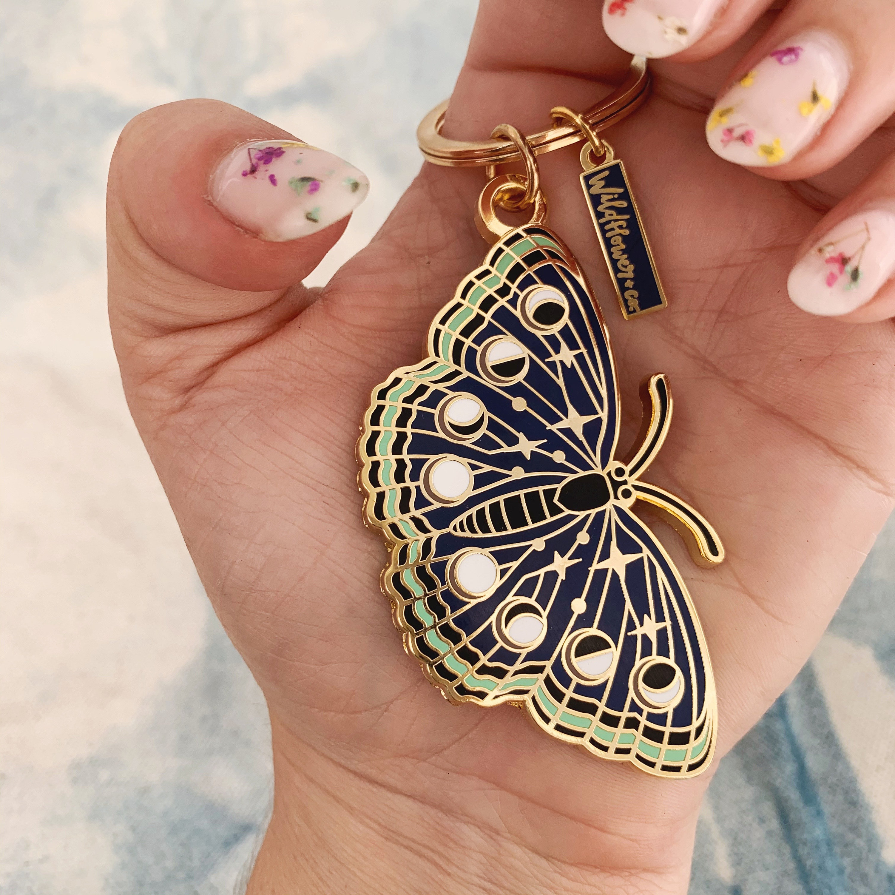 Night Butterfly Enamel Keychain Lunar Moth Luna Moon | Etsy