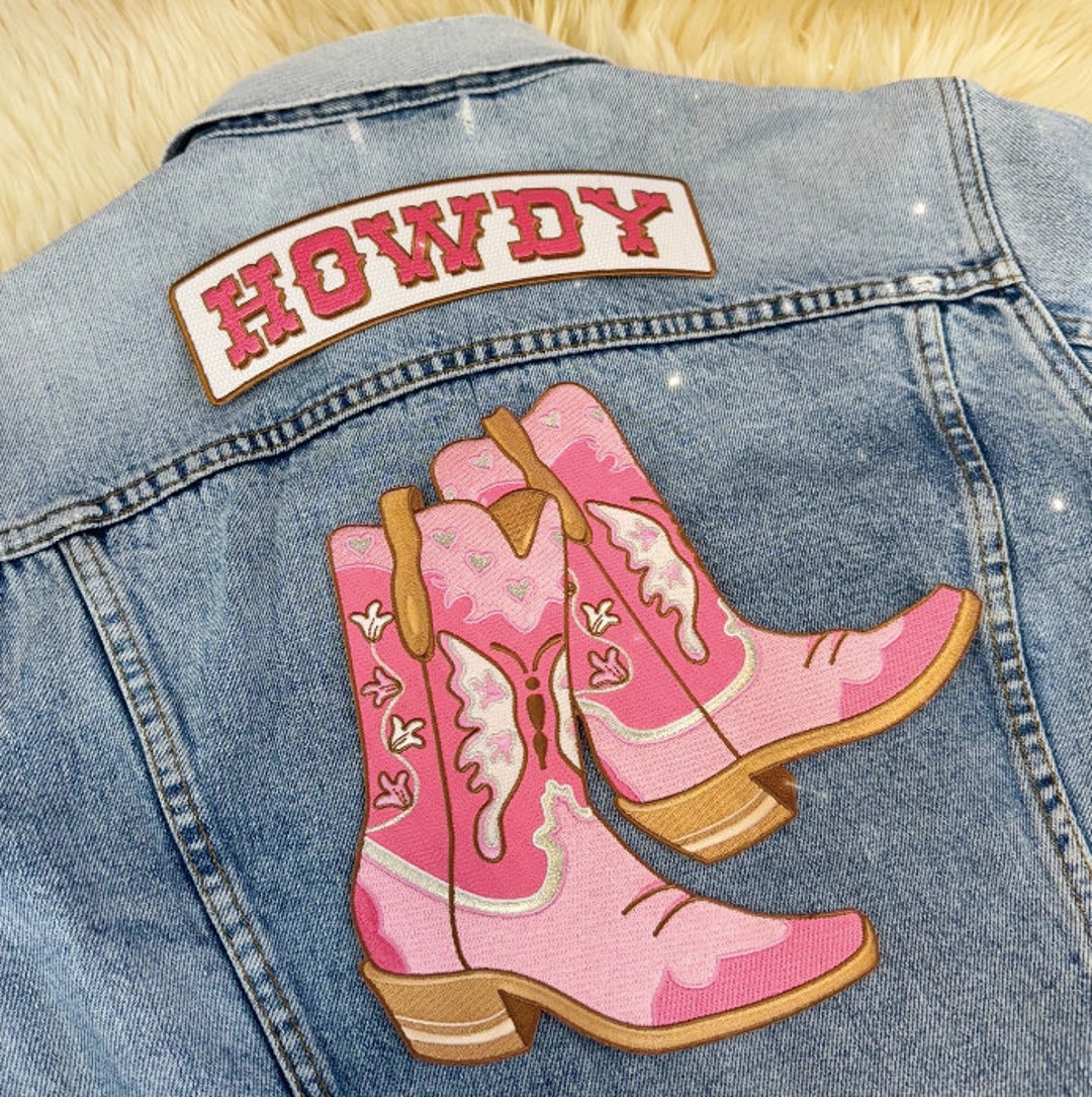 Pink Cowgirl Boots XL Back Patch - Howdy - Patches for Jackets - Disco ...