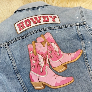 Pink Cowgirl Boots XL Back Patch - Howdy - Patches for Jackets - Disco Cowgirl Bachelorette ...