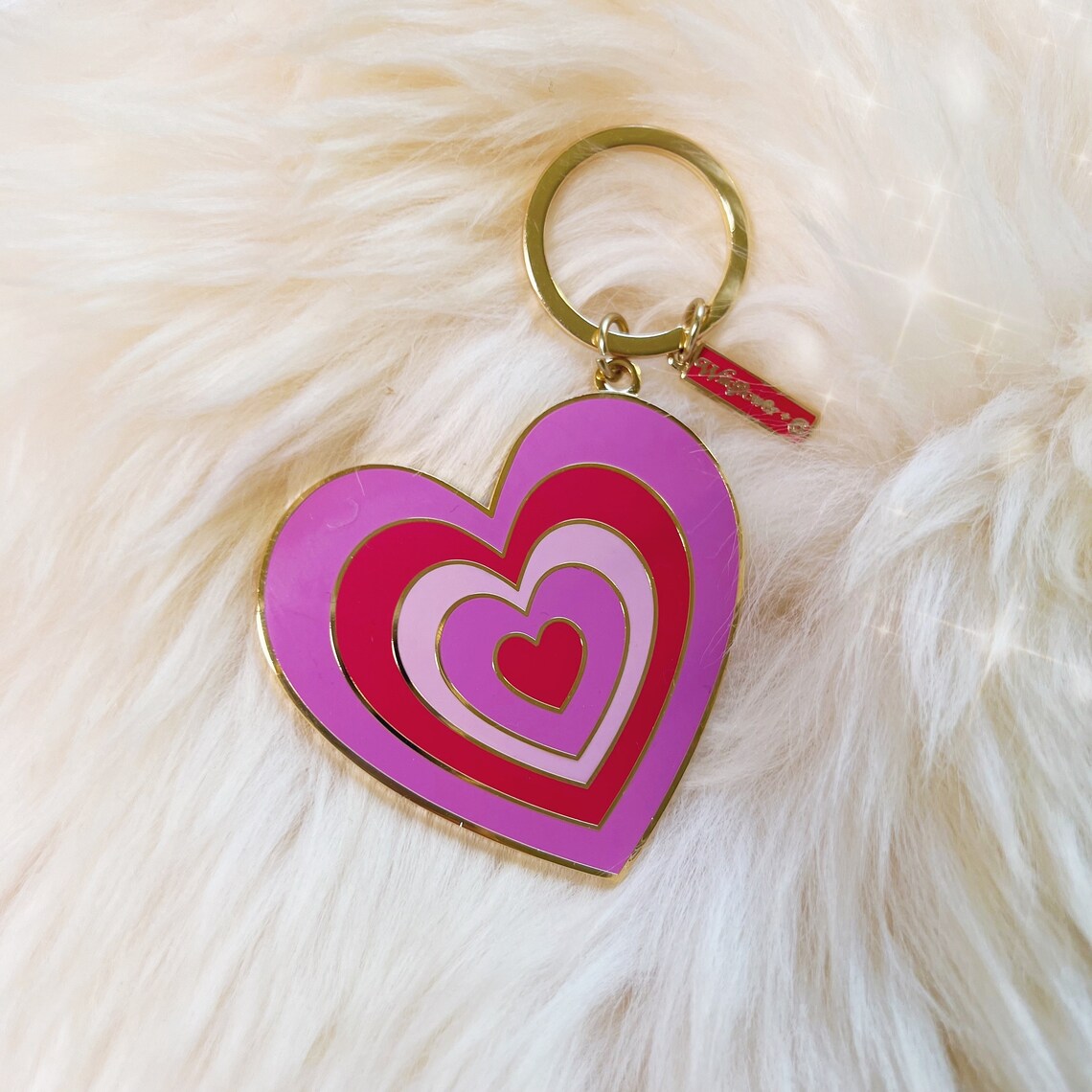 Y2K Aesthetic Heart Keychain - Cute Enamel Keychain in Pink Purple or ...
