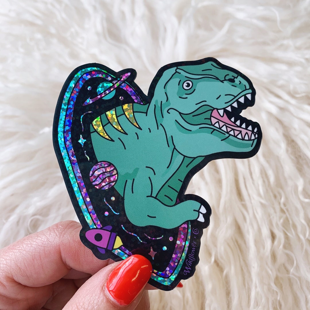 T-rex Dinosaur Space Sticker Glitter Holographic - Etsy