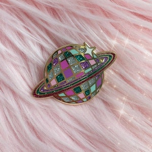 Disco Ball Planet Enamel Pin - Disco Ball Pin - Planet Space - Glitter ...