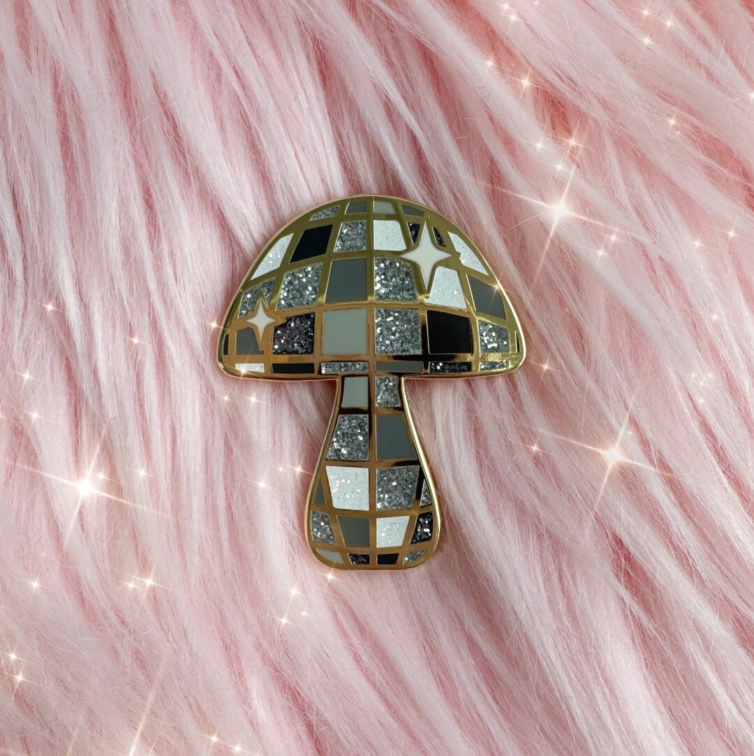 Disco Mushroom Enamel Pin- Disco Ball Pin - Mushroom Cottagecore Disco ...