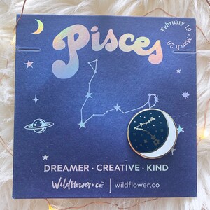Pisces Zodiac Enamel Pin | Constellation Star Sign | Moon Star Pin ...