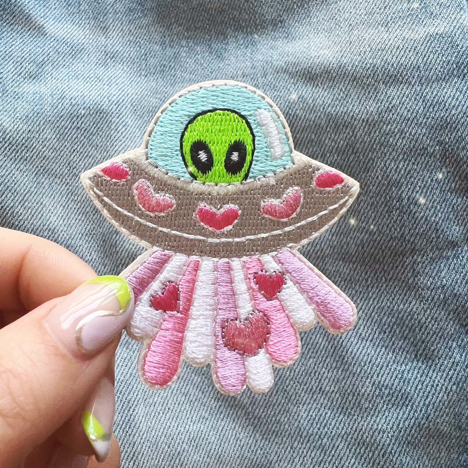Love UFO Alien Patch Cute Space Patch Sparkly Pastel Pink | Etsy