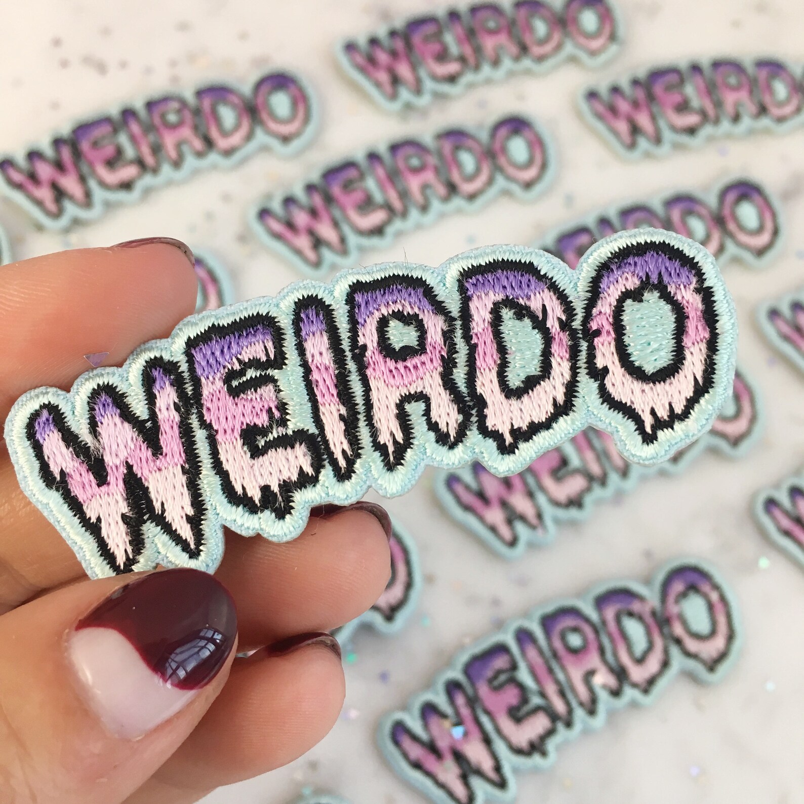 Weirdo Patch Iron On Embroidered Pastel Lilac Aqua In Etsy