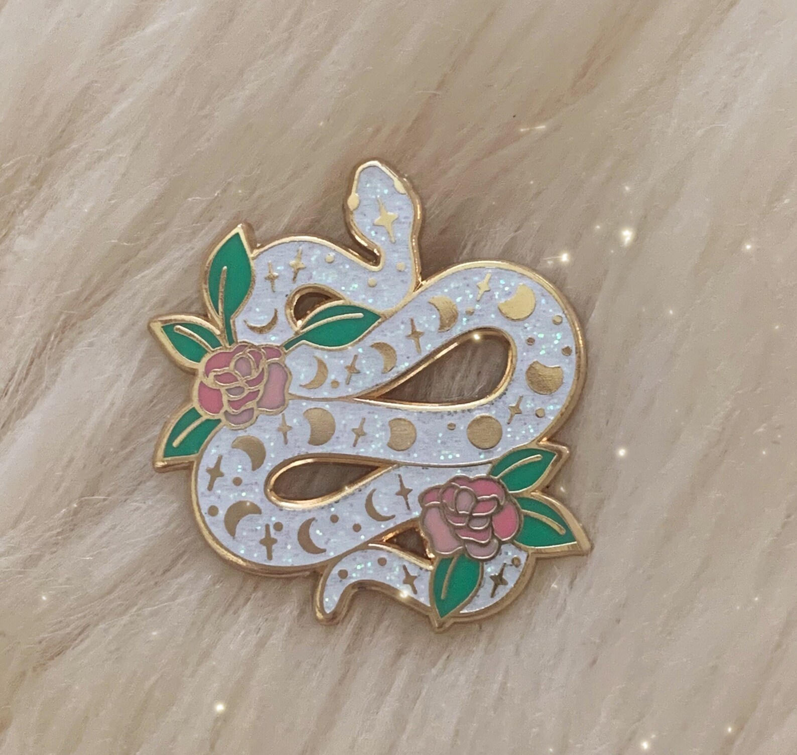 Serpent Enamel Pin - White Gold Glitter Snake Hard Enamel Lapel Pin ...