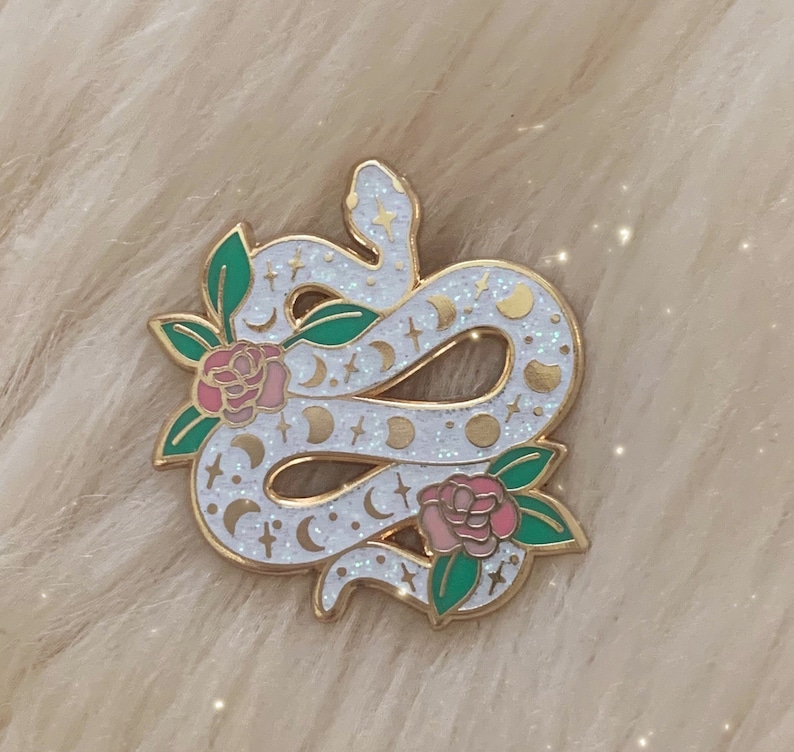 Serpent Enamel Pin - White Gold Glitter Snake Hard Enamel Lapel Pin ...