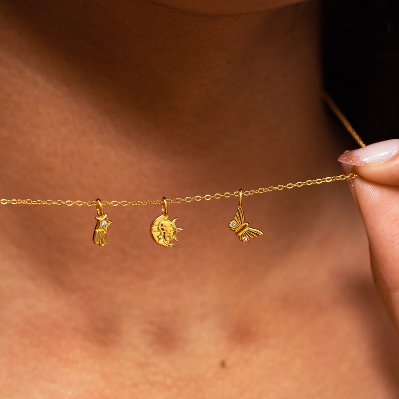 Custom Tiny Charm Necklace Dainty Gold or Silver Necklace - Etsy
