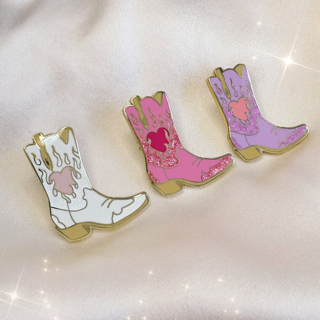 Burning Love Cowgirl Boot Pin - Pink Lilac & White - Cowboy Boot - Hard ...