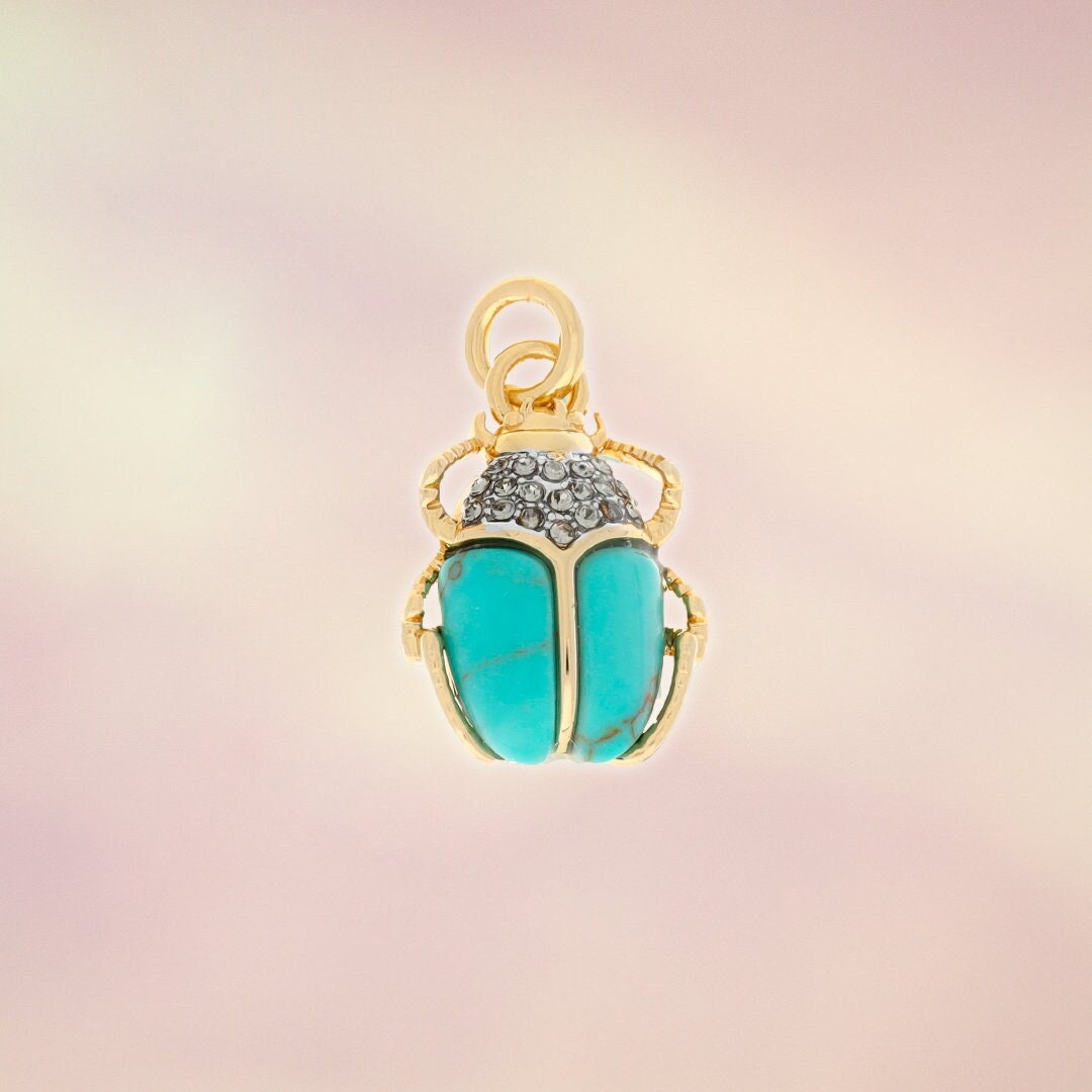 Scarab Charm / Pendant – Turquoise, Micro Pave & 14K Gold Plating - Etsy