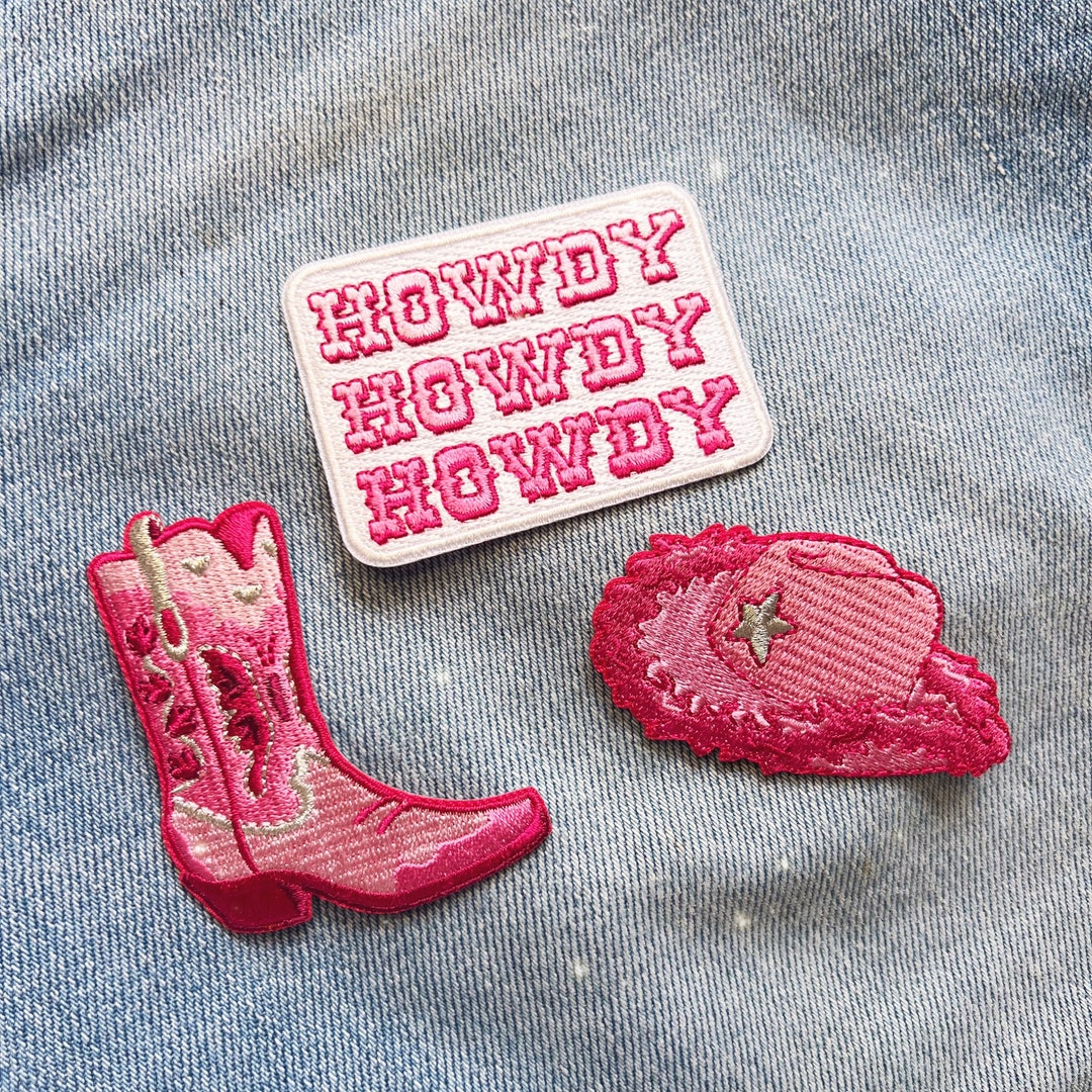 Pink Cowgirl Patches - Cowgirl Hat Patch - Boot Patch - Howdy Patch - Space Cowgirl - Disco ...