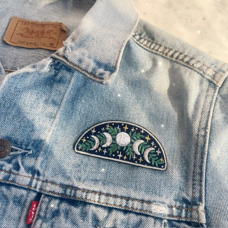 Moon Phases Patch - Iron on Embroidered Patches for Jackets - Celestial Magical - Navy ...