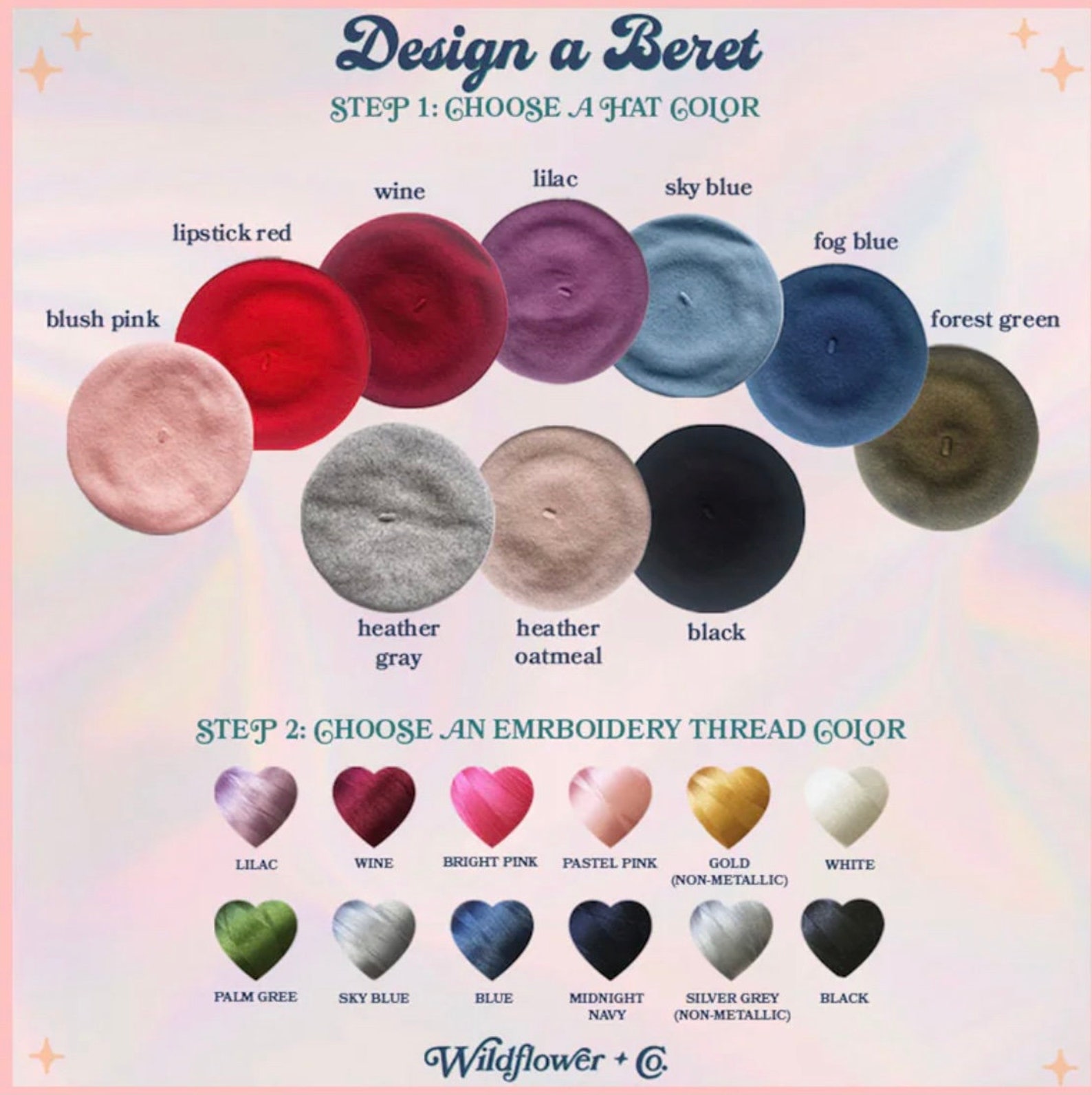 Custom Beret - Wool – Personalized Embroidery + Choice of Color: Blush ...