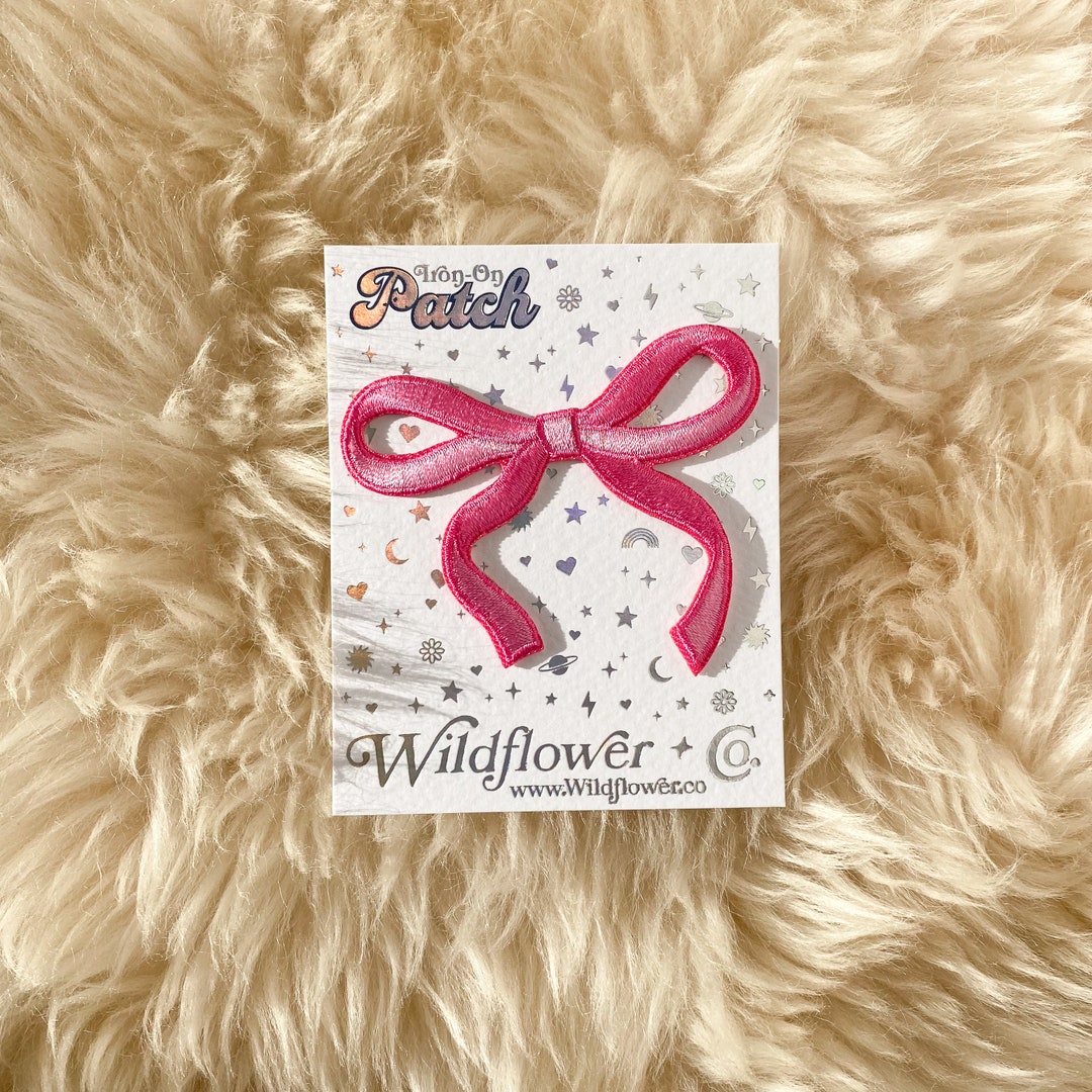 Small Wispy Bow Patch Pink Wispy Ribbon Iron on Patch Coquette ...