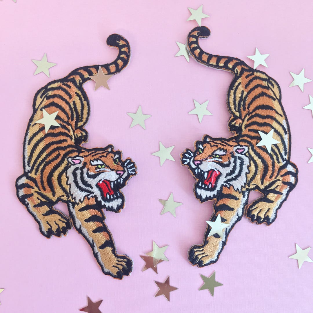 Tiger Patch - Iron on Embroidered Patches - Climbing Tigers - Set or ...