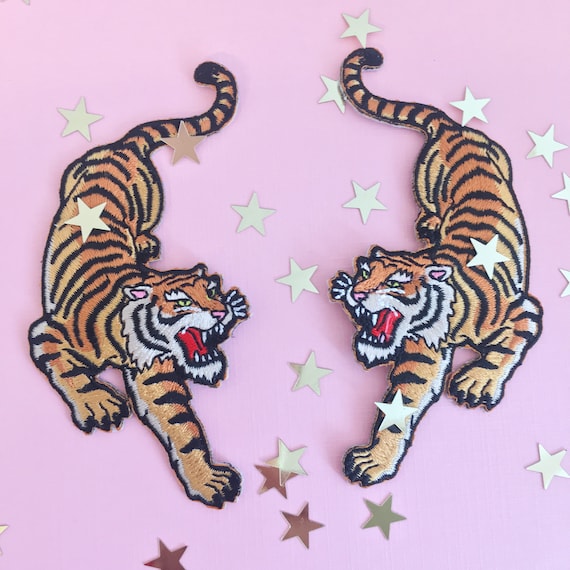 Tiger Patch Iron on Embroidered Patches Climbing Tigers - Etsy