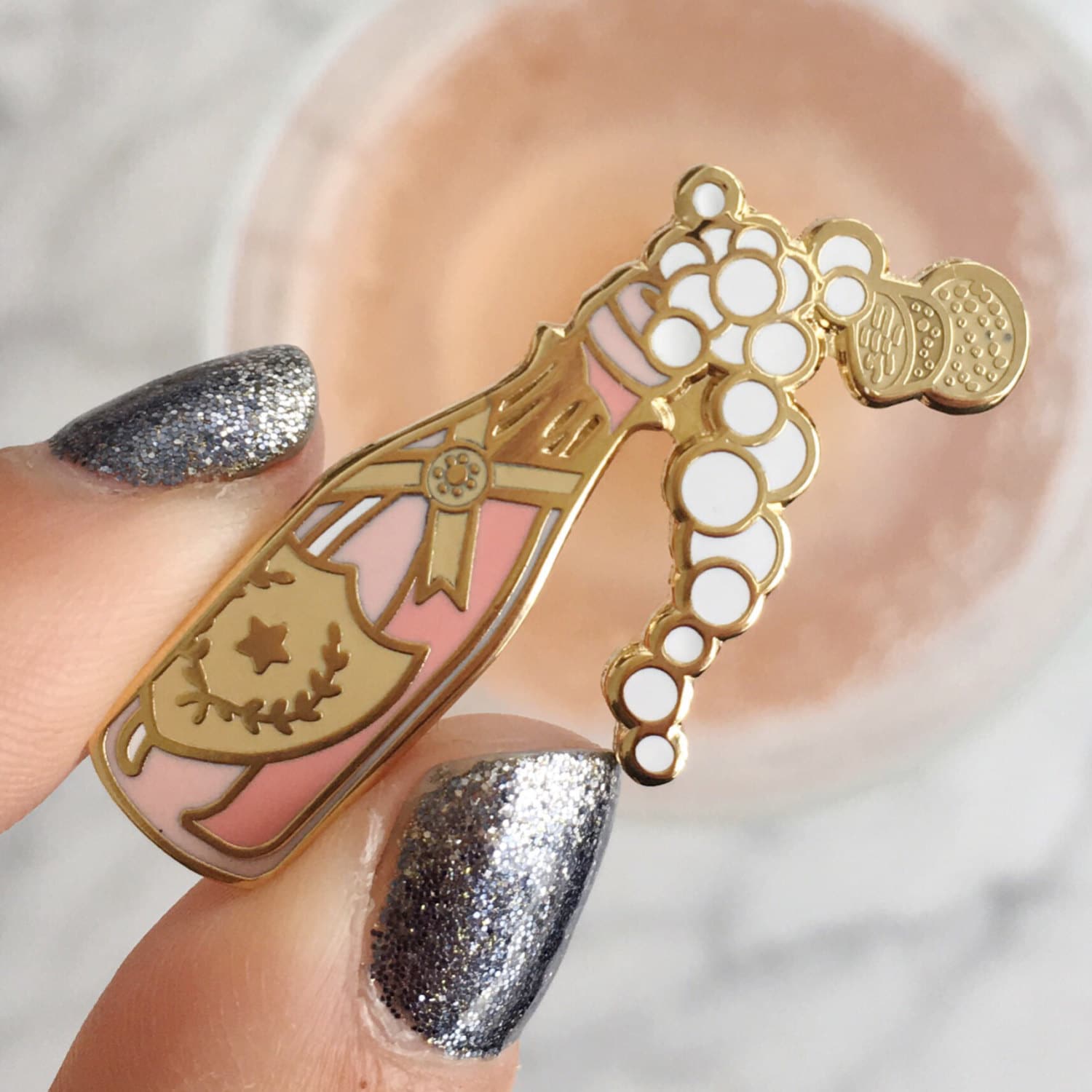 Rose Champagne Pin, Flair – Lapel Pin, Pastel Pink - Blush & Gold Hard ...